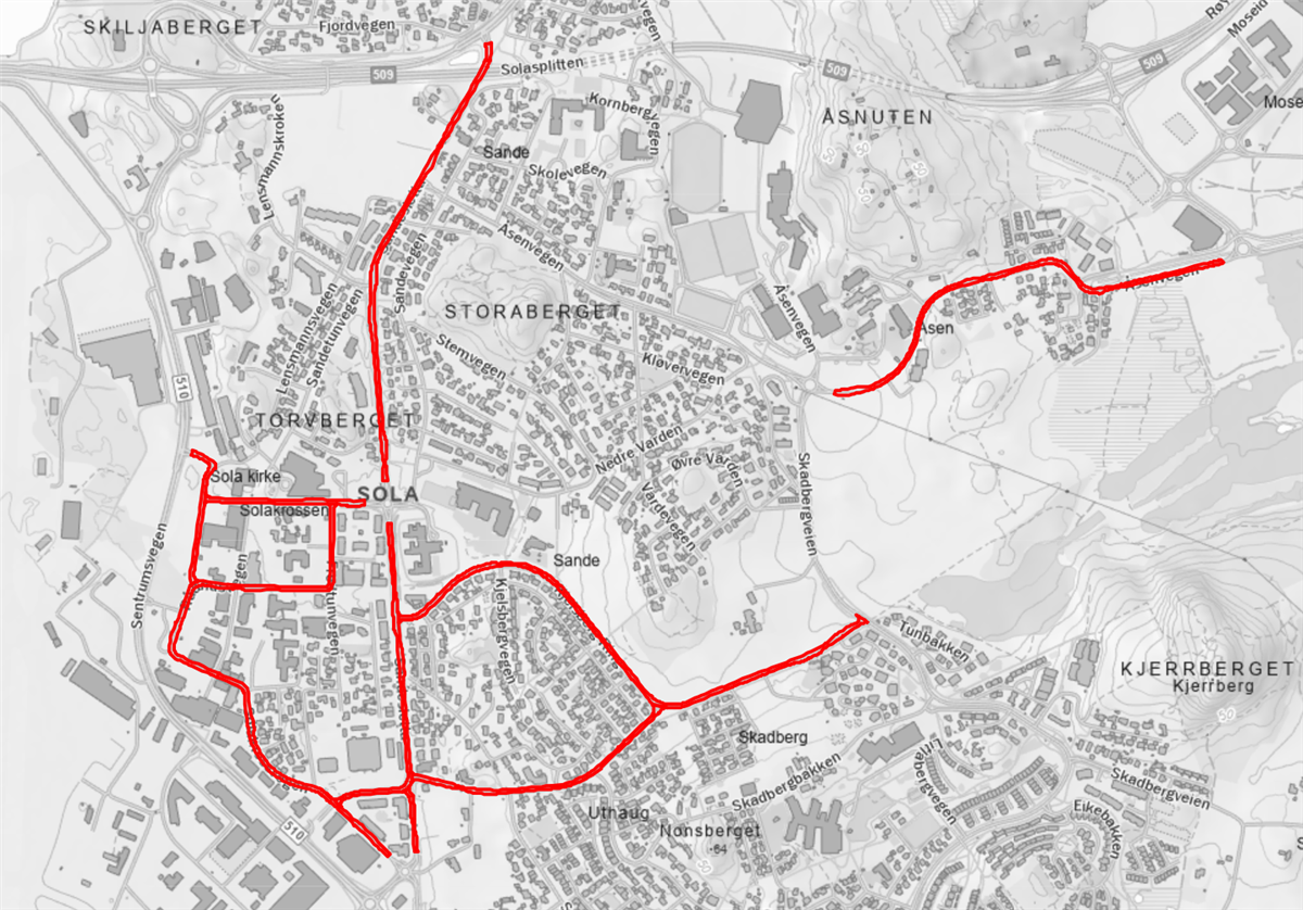 Flere veier blir forkjørsveier 24. og 25. april - Sola kommune